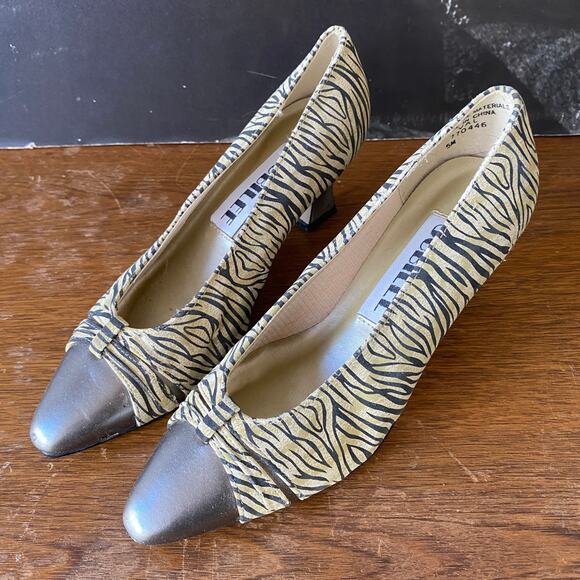 Jubilee | Shoes | Vintage 5m Zebra Print Leather Tipped Pumps Heels ...